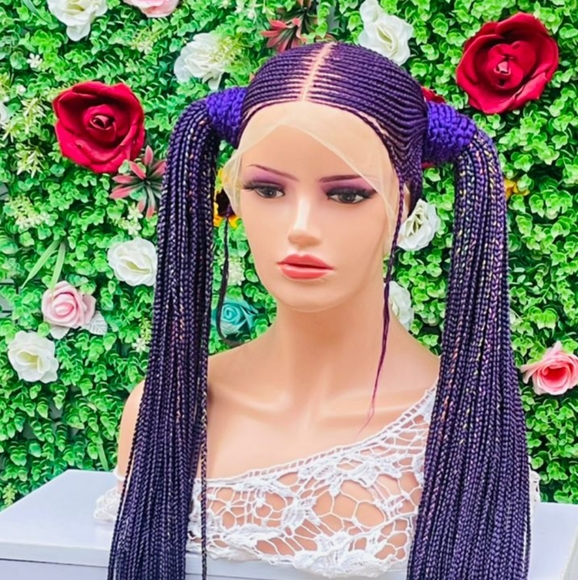 D.GLITTERZ | Hair | African Braided Two Ponytail Conrow Wig On Full ...